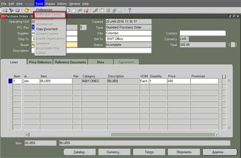 purchase order notification controls — oracle mosc