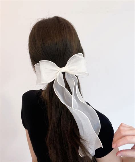 [1 1 묶음할인]왕리본핀 롱 리본 헤어핀 리본끈 반묶음 반머리 자동머리핀 긴머리 리본 일자핀 에이블리