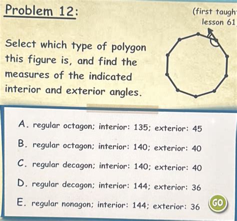 Solved Problem First Taugh Lesson Select Which Type Of Polygon This Figure Is And Find