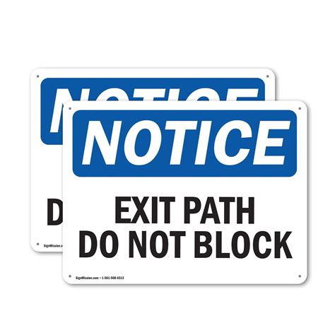 2 Pack Exit Path Do Not Block Osha Notice Sign 10 Inch X 7 Inch Indoor Outdoor Rust Free
