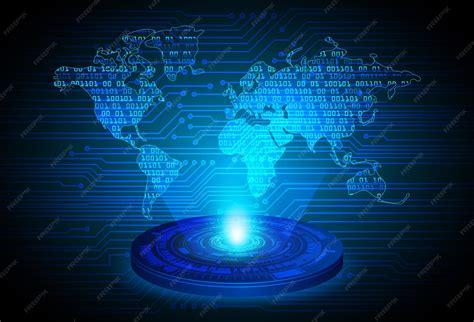 세계 바이너리 회로 보드 미래 기술 블루 허드 사이버 보안 개념 배경 프리미엄 벡터