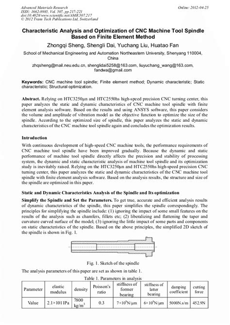Characteristic Analysis And Optimization Of Cnc Machine Tool Spindle Based On Finite Element