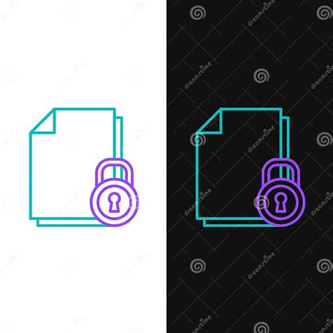 Line Document And Lock Icon Isolated On White And Black Background File Format And Padlock