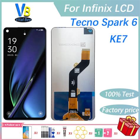 LCD For Tecno Spark LCD Display Touch Screen Digitizer Assembly KE Replacement No Dead Pixel
