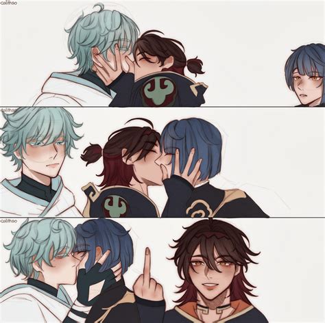 Chongyun Xingqiu And Gaming Genshin Impact Drawn By Calithso Danbooru