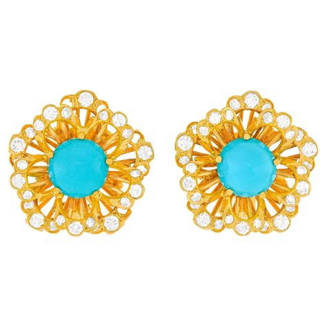 Cartier Gold Turquoise And Diamond Earrings For Sale At 1stdibs