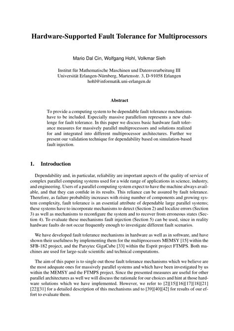 PDF Hardware Supported Fault Tolerance For Multiprocessors