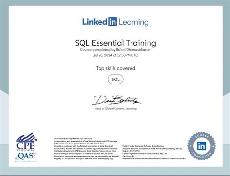 Balaji Dhanasekaran On Linkedin 3coursecompleted Sql Linkedinlearning