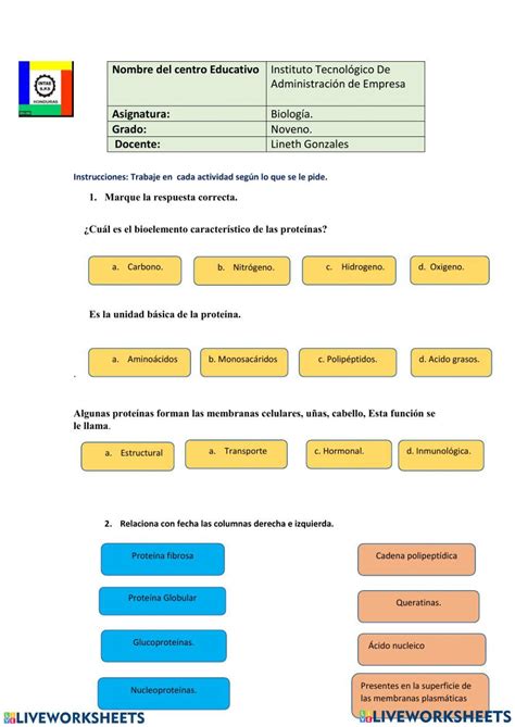 Proteínas Online Activity For 1ro Bgu Live Worksheets