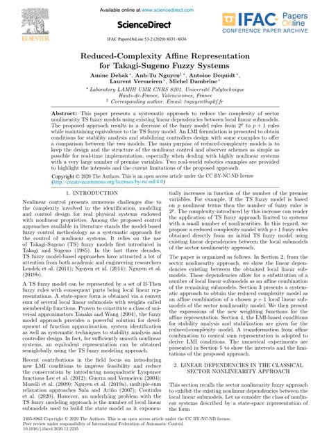 Pdf Reduced Complexity Affine Representation For Takagi Sugeno Fuzzy Systems