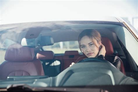 Beautiful Woman Driver In Car Driving Driving Travel Riding Stock Photo Image Of Fast Road