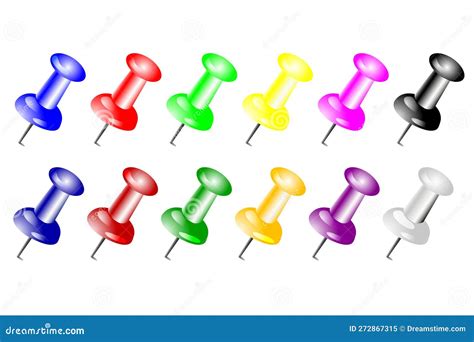 Vector Simple Set 12 Colorful Of Push Pin Stock Vector Illustration