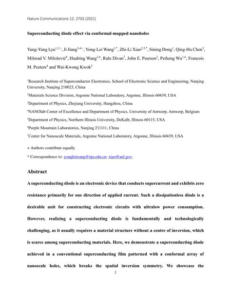 Pdf Superconducting Diode Effect Via Conformal Mapped Nanoholes