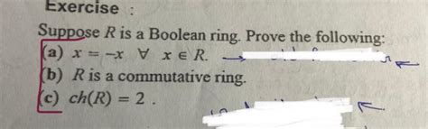 Solved Exercise Suppose R Is A Boolean Ring Prove The