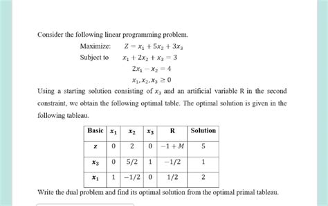 Solved Consider The Following Linear Programming Problem