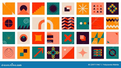 Abstract Geometric Swiss Forms Modern Bauhaus Blocks Set Of Bold Figures Simple Geo Primitive