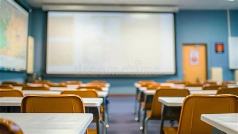 Empty Classroom With Desks Projector Screen Stock Illustration Illustration Of Classroom