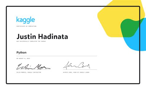 Justin Hadinata Completed The Python Course On Kaggle