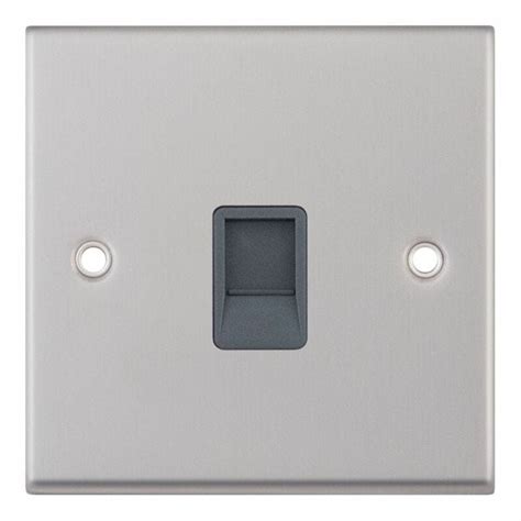 Selectric 7mpro 740 7mpro Satin Chrome 1 Gang Rj45 Cat5e Socket Grey Insert