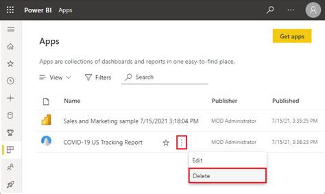 대시보드 보고서 통합 문서 의미 체계 모델 또는 작업 영역 삭제 Power Bi Microsoft Learn