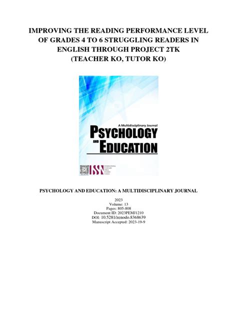 Improving The Reading Performance Level Of Grades 4 To 6 Struggling