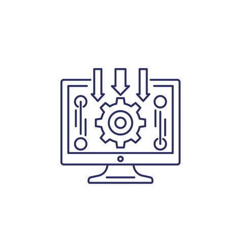 Data Processing Line Icon With Computer 2152255 Vector Art At Vecteezy