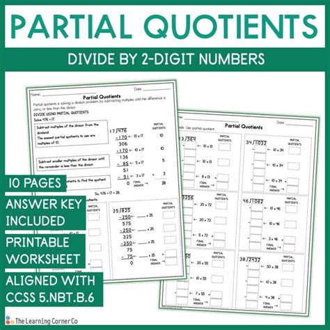 Partial Quotients Worksheet 2 Digit Division With And Without Remainders