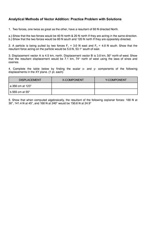SOLUTION Analytical Methods Of Vector Addition Practice Problem With Solutions Studypool