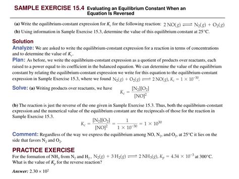 Ppt Sample Exercise 15 1 Writing Equilibrium Constant Expressions Write The Equilibrium