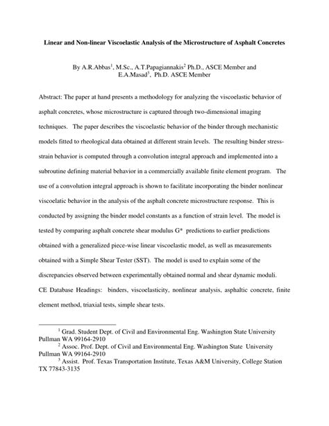 Pdf Linear And Nonlinear Viscoelastic Analysis Of The Microstructure Of Asphalt Concretes