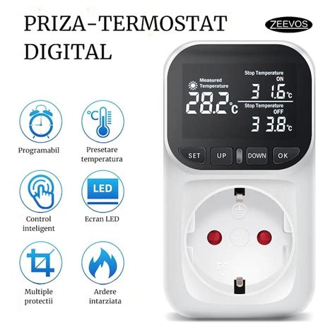 Priza Inteligenta Cu Termostat Zeevos Programabila Cu Senzor De Temperatura Pentru Controlul