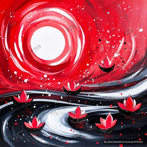 Ai创作图禅意荷花红色睡莲 荷花灯背景 红荷花背景图 荷花灯背景插画 意境火莲 插图空间黑红色系婚礼 插画红日 红色浪漫波纹背景 墨韵唯美红色 国风电音背景 红色梦幻背景 红色花瓣画 梦幻莲花
