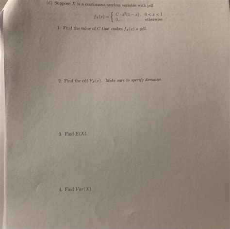 solved d suppose x is a continous random variable with pdf