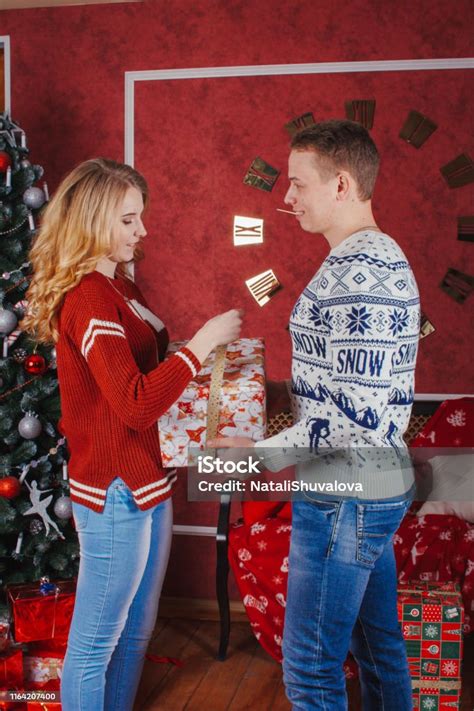 젊은 낭만적 인 귀여운 부부는 집에 머물고 함께 시간을 즐기고 있습니다 연인 포옹 에 Cristmas 장식 인테리어 2명에 대한 스톡 사진 및 기타 이미지 Istock