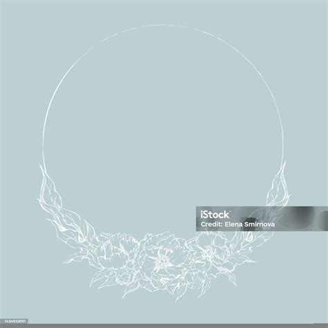 손으로 그린 벡터 서클 프레임 화환 배열과 작약 꽃 새싹 및 나뭇잎 흰색 배경에 고립되어 있습니다 초대장 결혼식 또는 인사말 카드 벽지 인쇄 섬유 디자인 꽃무늬에 대한 스톡