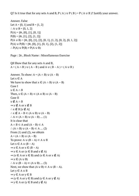 NCERT Solutions For Class Maths Chapter Sets Question Answer PDF AglaSem