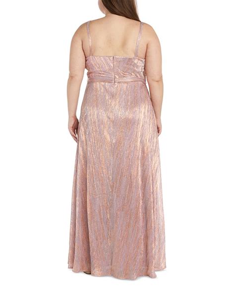 Nightway Plus Size Metallic Surplice Sleeveless Gown Macys