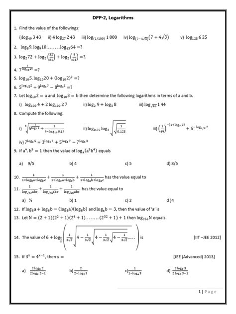 Logarithms Dpp 2 Pdf Logarithm Functions And Mappings