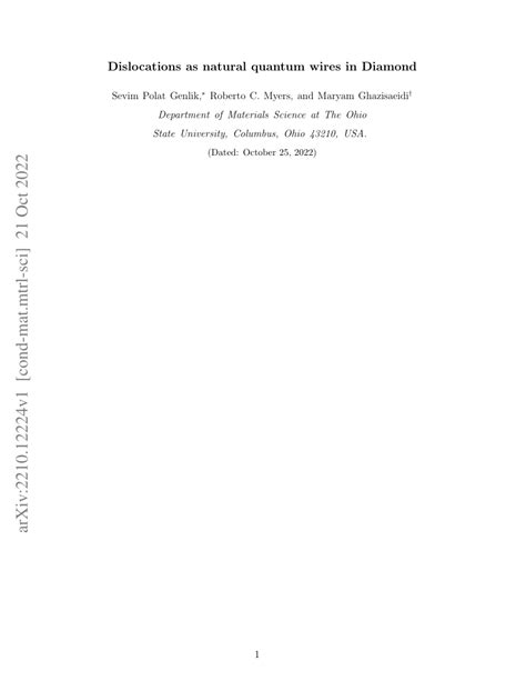 Pdf Dislocations As Natural Quantum Wires In Diamond