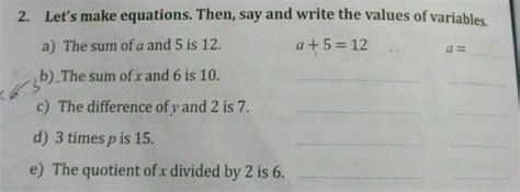2 let s make equations then say and write the values of variables a