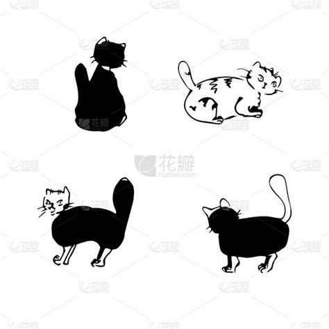 可爱的猫在不同的姿势。向量线性插图。