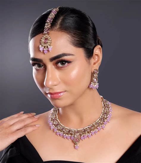 Antique Gold Alloy Brass Polki Choker Necklace Set Jk 4002 Box