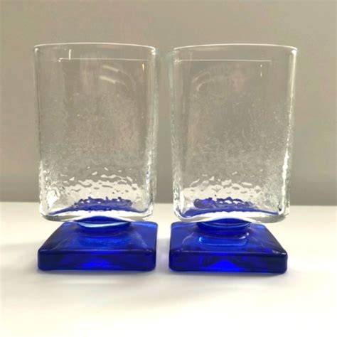 Cristal Darques Dining Vintage Cristal Darques Midcentury Modern 2 Blue Stem Square Shaped