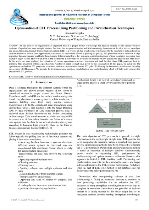 pdf optimisation of etl process using partitioning and parallelization techniques