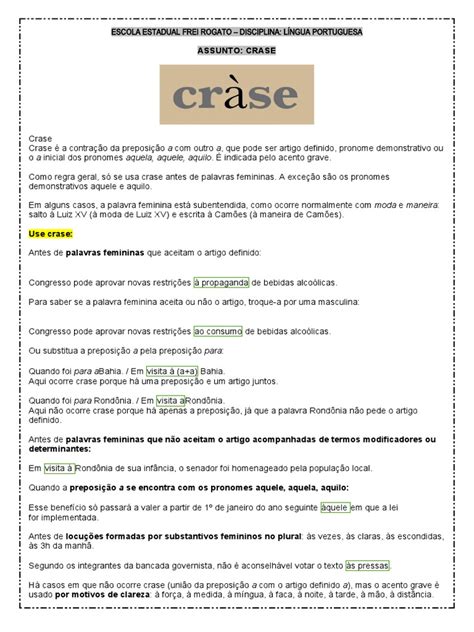 Crase Atividades Download Grátis Pdf Pronome Linguística