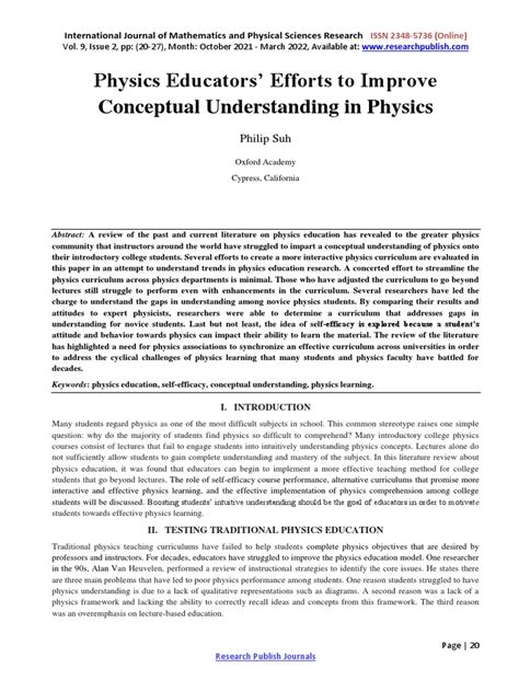 Physics Educators Efforts To Improve Conceptual Understanding In Physics Pdf Force Physics