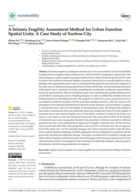 Pdf A Seismic Fragility Assessment Method For Urban Function Spatial