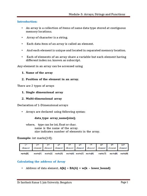 Fcs Module 3 Notes Arrays Pdf String Computer Science Computing
