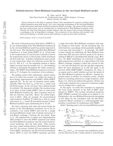 Pdf Orbital Selective Mott Hubbard Transition In The Two Band Hubbard