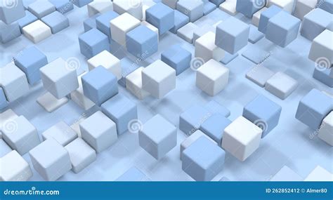 Floating Cubes Abstract Geometric Background In Blue And White Colors Stock Illustration